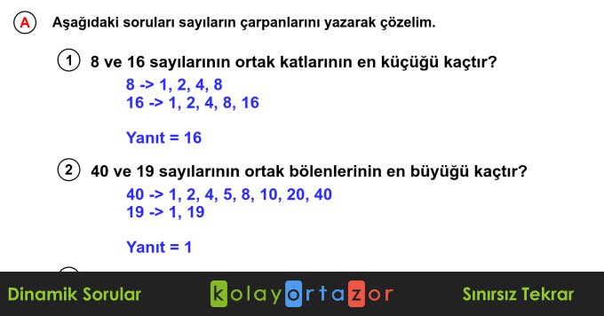 EBOB ve EKOK Bulma Karışık 8. Sınıf - Kolay Seviye