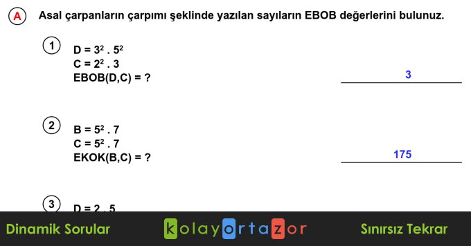 EBOB ve EKOK Bulma Karışık 8. Sınıf - Orta Seviye